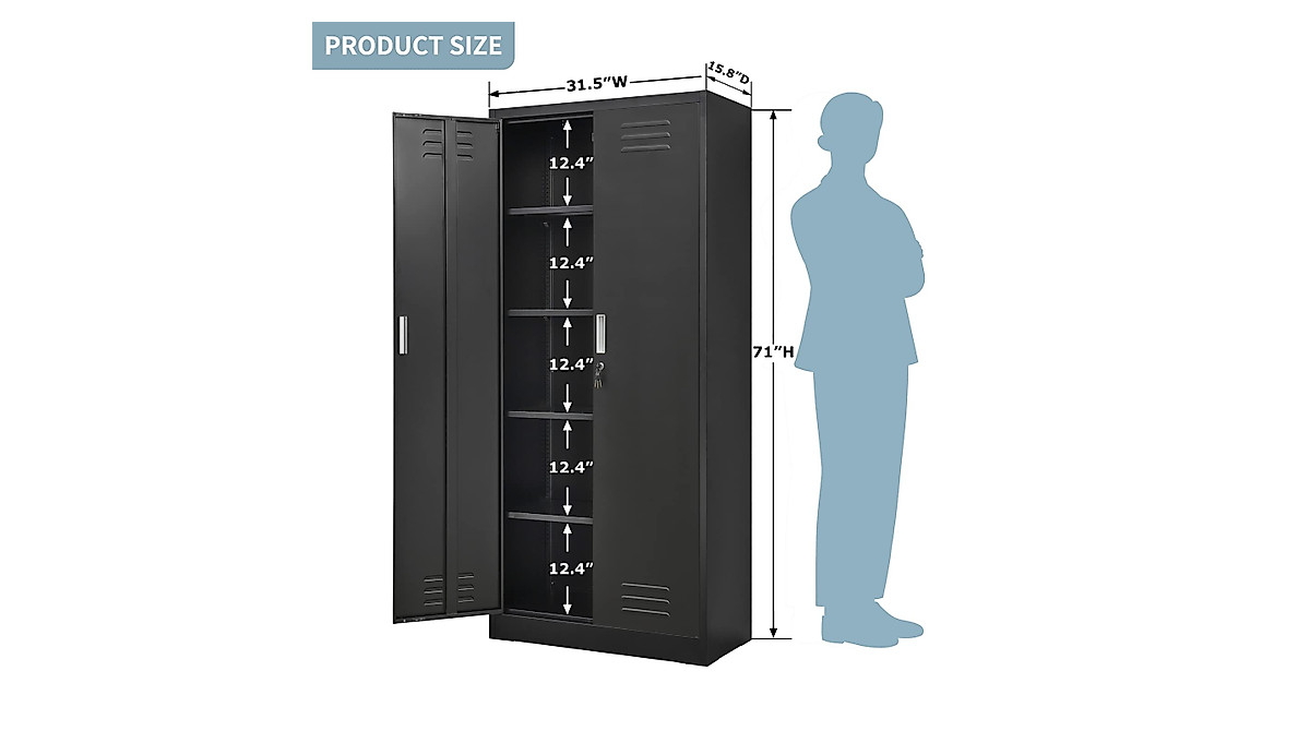 YEEZER Lockable Steel Storage Cabinet with Adjustable Shelves