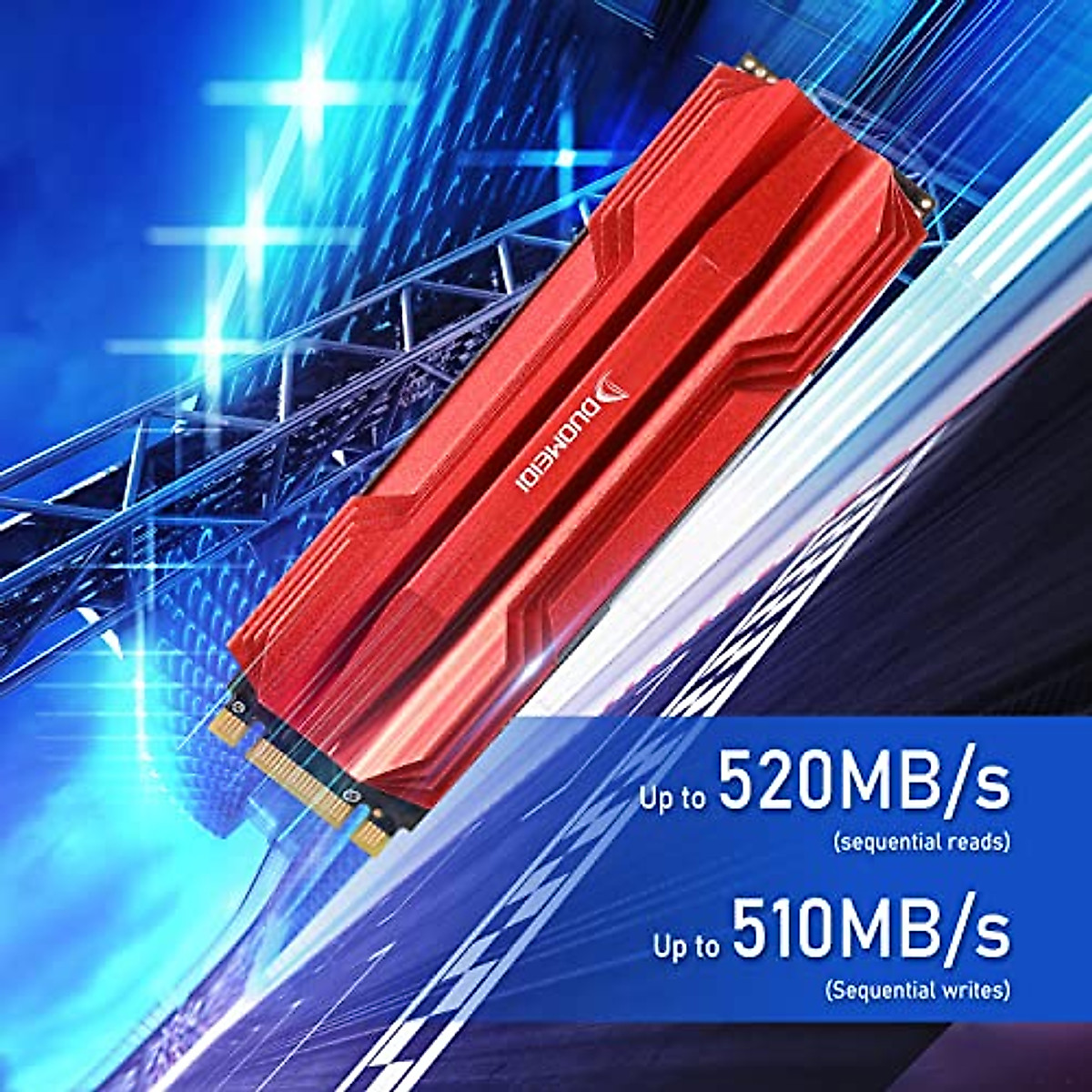 DUOMEIQI 1TB PCIe3.0 M.2 2280 Internal SSD High Performance Solid State Drive up to 520MB/s for Desktop Laptop Computer(1TB NVME + Red Aluminum Heatsink)