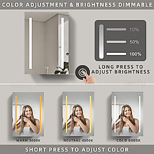 VESLINY Lighted Medicine Cabinet 20" X30"Anti-Fog 3 Color Lights Black LED Medicine Cabinet Mirror for Bathroom Dimmable Brightness Waterproof Aluminum Surface Mounted Medicine Cabinet with Mirror