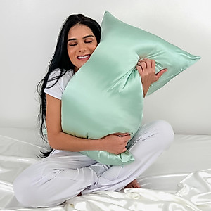 Mulberry Park 100% Silk Pillowcase - 19 Momme, Grade 6A Mulberry Silk - Deep Envelope Closure - Green/Standard (20'' x 26'')