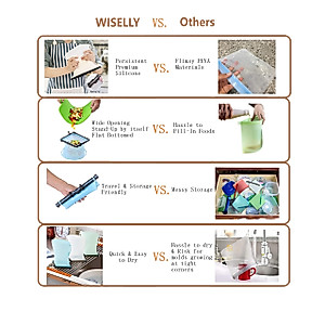 Reusable Silicone Food Bag Odorless Dishwasher Safe No Pop Open Leakproof Snack Bags Stand-Up Easy Dry Flat Bottom Freezer Food Storage Bag Best Ziplock Bags Alternative For Meats, Marinates