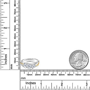 Gem Stone King 925 Sterling Silver and 10K Yellow Gold Round White Moissanite 3 Stone Ring For Women (0.96 Cttw, Available In Size 5, 6, 7, 8, 9)