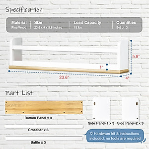Harwaya 24 Inch Long Wall Bookshelf for Kids Room Bedroom Set of 3, Floating Nursery Book Shelves for Baby Boys Girls, Large Wood Hanging Bookshelves for Toddlers Childs (White and Natural)