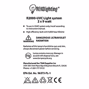 REKO Lighting R2000 Air Purifier Whole House Uv uvc Light in Duct for HVAC Ac (Air Conditioning) Duct