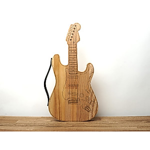 Guitar shaped cutting board wood for kitchen, Wooden serving platter charcuterie cheese board, Guitar accessories gifts, Ashwood Butcher Block, Unique guitar body music lover gift for men