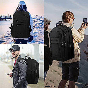 LCKPENG Extra Large Backpack, Business Travel Laptop Backpack for Men, Extra Large Lightweight TSA Approved Carry On Backpack, Computer Backpack for 17.3 Inch Laptop with USB Port, Black