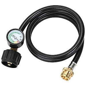 STYDDI 1lb to 20lb Propane Adapter Hose with Gauge, 4-Foot Propane Hose Converter Kit 1 lb to 20 lb for Weber Q Grill, Mr. Heat Propane Heat, Blackstone 17" - 22" Griddle and More Portable Appliances