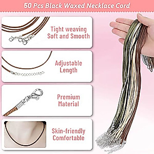 Necklace Cord, Paxcoo 50Pcs Necklace String Rope with Clasp, 24 Inch Waxed Cotton Cord Necklace Bulk for Charms Pendants, Bracelets, Necklaces, Jewelry Making Supplies and Beading Supplies