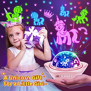 One Fire Unicorns Gifts for Girls Night Light Projector, 6 Films Unicorn Bedroom Decor for Girls, Rechargeable Unicorn Night Light for Girls Bedroom Decor,360° Rotating Mermaid Princess Butterfly Lamp