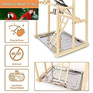 Large Bird Playground Parrot Perch Bird Stands 3 Layers Parrot Playstand Gym Playstand Wood Playpen for Parakeet Lovebirds Conure Cockatiel Cockatoos with Feeder Cups (3 Layers)