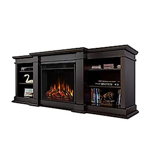 BOWERY HILL Traditional TV Stand Wood Electric Fireplace Mantel Heater with Remote Control, Adjustable Led Flame, 1500W in Dark Walnut