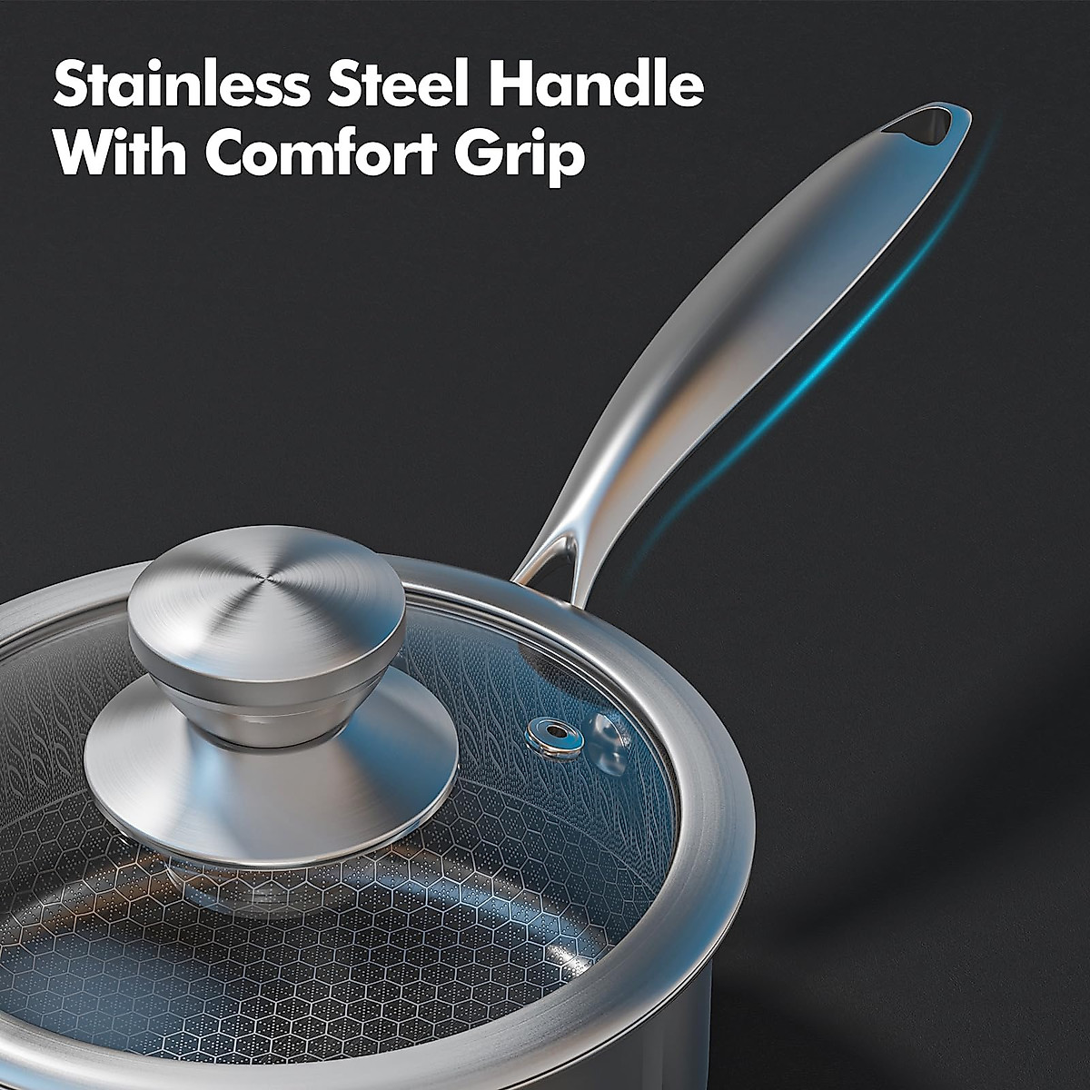 AuFranc® Hybrid Nonstick Stainless Steel Pots and Pans Set, Induction Cookware Set with Tempered Glass Lids, Non-stick Pot and Pan Set Suitable for All Cooktops, Non-Toxic, Dishwasher & Oven Safe