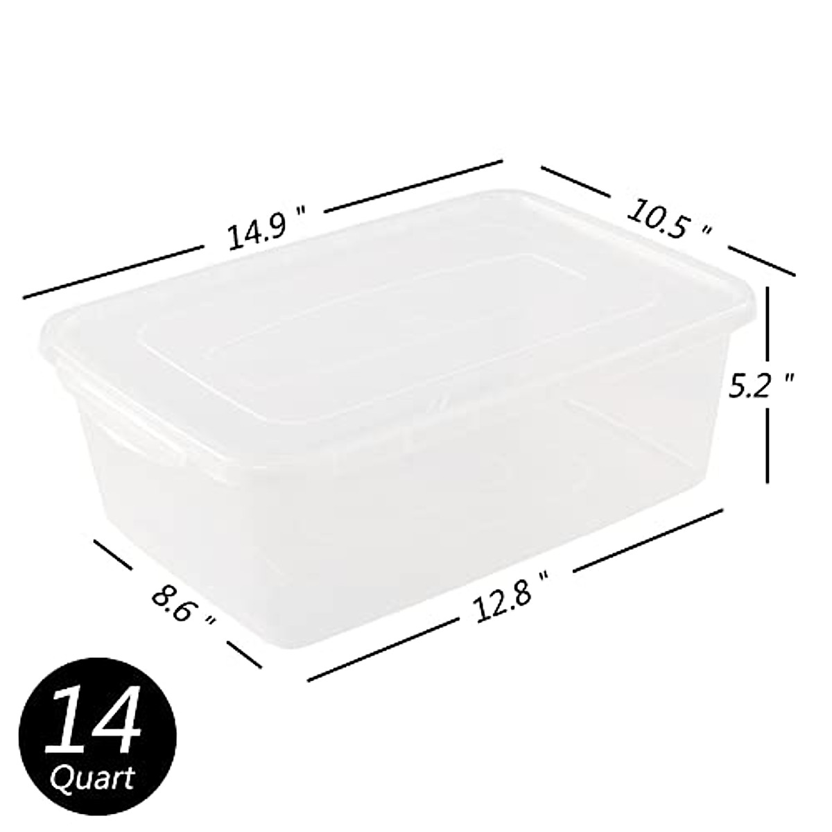 Hespama 14 Qt Plastic Storage Bins, 4 Pack, Latch Storage Box with Lid
