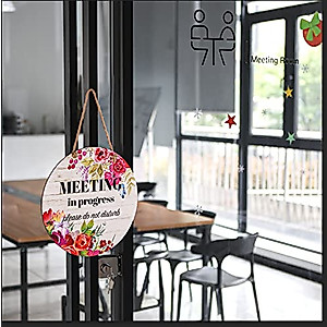Capaniel Double-Side Meeting Do Not Disturb Door Sign- 12" Welcome Please Knock Hanging Decorative Wood Sign In a Meeting Sign for Office Door Meeting Room Home Study, Law Firms, Hotels