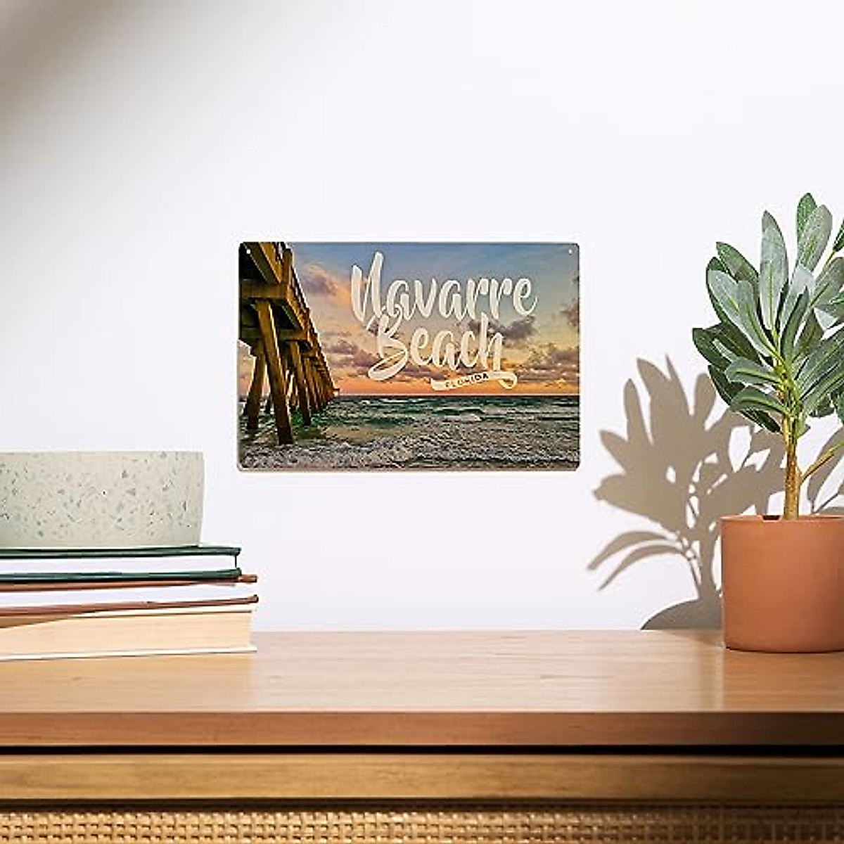 Lantern Press 6x9 Inch Wood Sign, Ready to Hang Wall Decor, Navarre Beach, Florida, Under the Pier