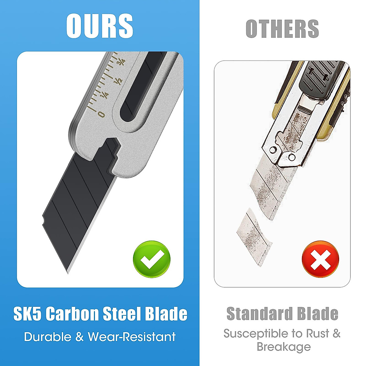 Tomorotec 4-In-1 Multifunctional Utility Knife, Stainless Steel Box Cutter Retractable w/ 10 SK5 Replacement Blades, Mutipurpose for Knife, Ruler, Bottle Opener, Wrench, Heavy-Duty for Office Home Use