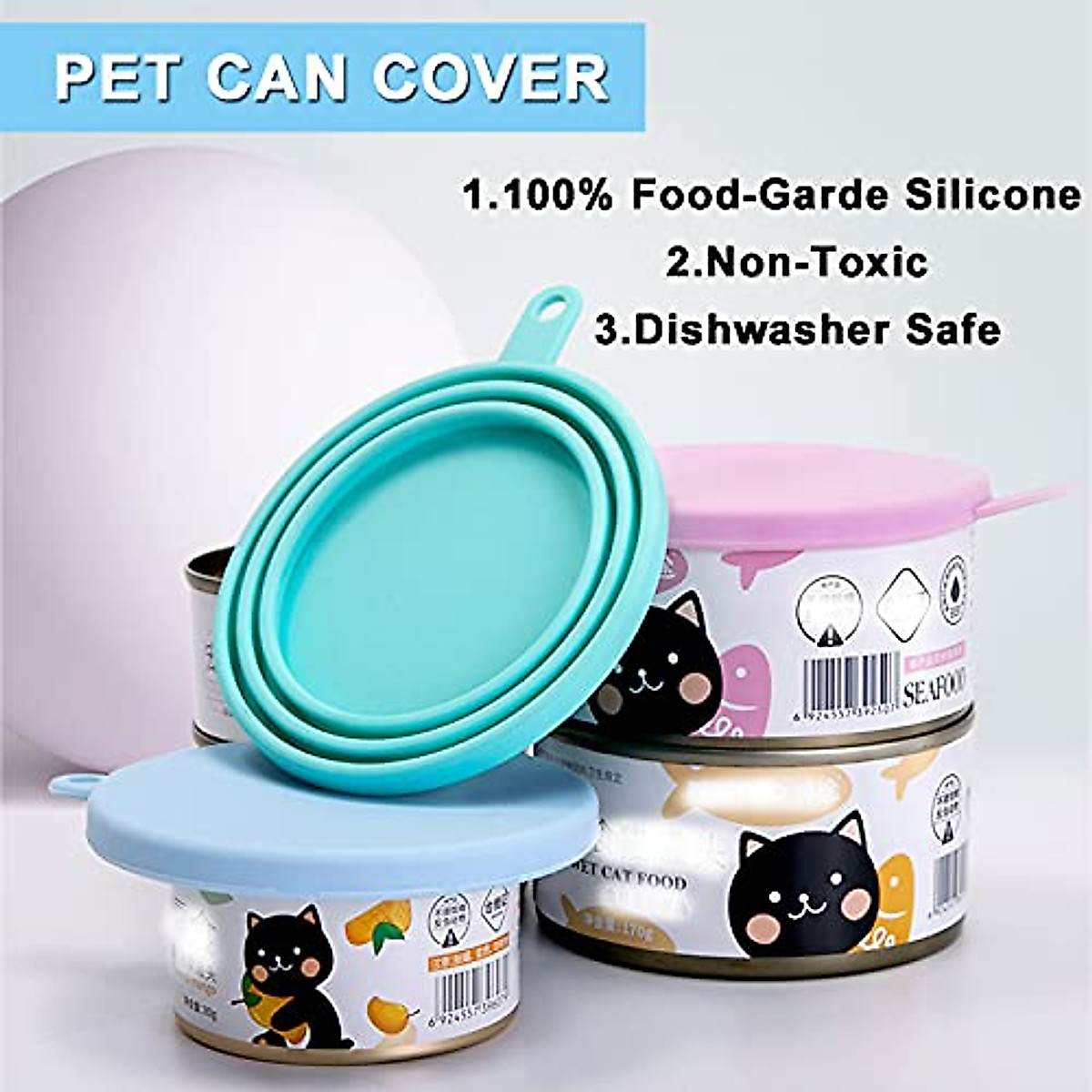 WAFJAMF Silicone Pet Can Covers,Dog Cat Food Can Lids and Spoons,Universal BPA Free,Fit Multiple Sizes Dishwasher Safe-3Pack