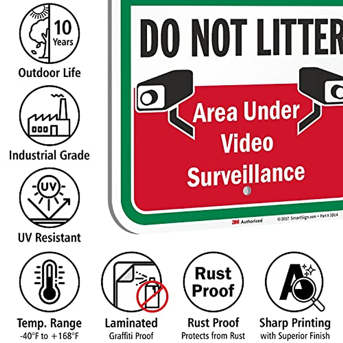 SmartSign 18 x 12 inch “Do Not Litter - Area Under Video Surveillance” Metal Sign, 63 mil Aluminum, 3M Laminated Engineer Grade Reflective Material, Multicolor
