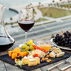 MAPRIAL 11 x 11 In 3 Pack Slate Cheese Boards, Dinner Plates Black Stone Plates Slate Charcuterie Board Gourmet Serving Tray Cheese Platter with Soapstone Chalk for Halloween Christmas, Party, Gifts