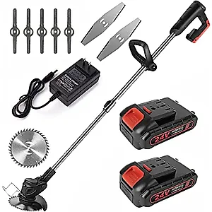 Electric Weed Wacker Cordless Grass Trimmer, Weed Wacker Battery Powered, Lawn Grass Edger Tool Electric Brush Cutter with Adjustable Handle 3 Function Blades for Yard and Garden