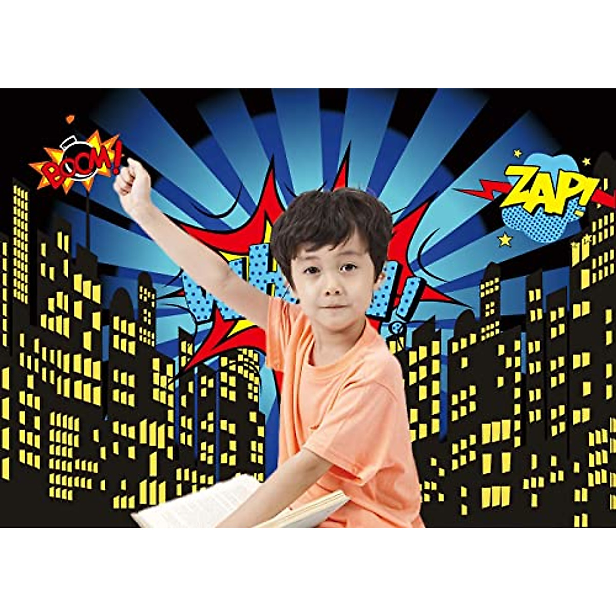 Superhero City Theme Photo Booth Birthday Party Decoration Supplies Background Studio Prop (7x5FT)