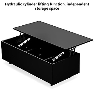 High Gloss Lift Top Table with Led Lights, Led Coffee Table with Storage Shelf and Hidden Compartment for Home Living Room Reception Room Office, Black