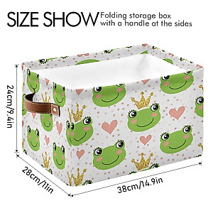 Cute Hearts Frog Animal Storage Basket Bin Large Fabric Toys Storage Cube Box with Handles Collapsible Closet Shelf Cloth Organizer Basket for Nursery Bedroom