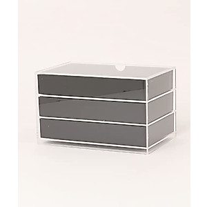 Tabletop Chest, Storage Box, Makeup Box, Tabletop Storage, Small Items, Drawers, Makeup Case, Storage, Skin Care, Acrylic Case, 3 Tiers, Storage Chest (Black)