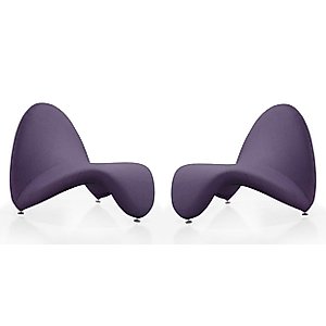 Manhattan Comfort MoMa Mid Century Modern Linen Upholstered Seat Living Room Accent Chair, 2 Piece, Purple