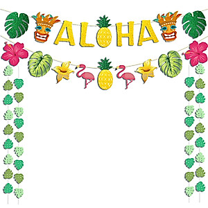 Hawaiian Aloha Party Decorations - Gold Glittery Aloha Banner for Hawaii Tropical Luau Themed Party Supplies