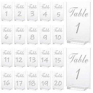 DAJAVE 20 Pack Acrylic Wedding Table Numbers 1-20 , 4x6 Inch Clear Table Number with Acrylic Stands, Acrylic Table Sign for Wedding Event Party Restaurant Reception Number Cards(Rectangular Style)