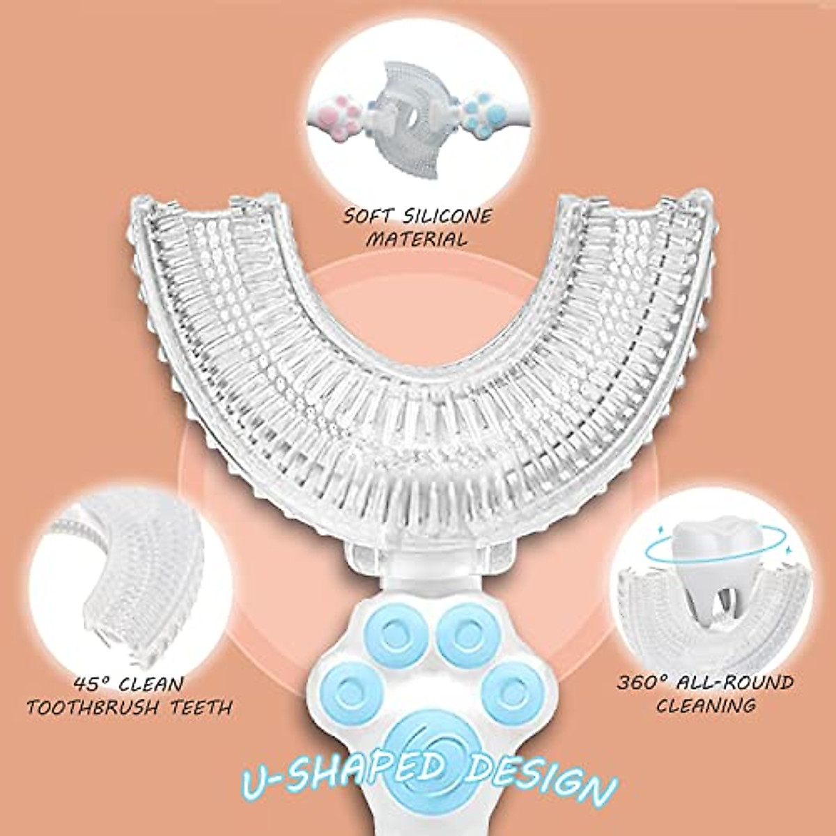 Dream Star U-Shaped Toothbrush Kids, 3 PCS Food Grade Soft Silicone Brush Head Toddler Toothbrush, 360° Oral Teeth Cleaning Design, Manual Full Mouth Toothbrush for Kids 6-12 Years Old (Blue)