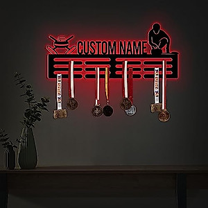 Custom Metal Yard Sign Light, Custom Curling Medal Hanger with Led Light, Medal Holder Display Rack for Awards and Ribbons, Tiered Award Rack, Curling Medal Rack Gift