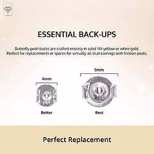 MAX + STONE Better Butterfly Push Backs for Stud Earrings for Women in 14k White Gold
