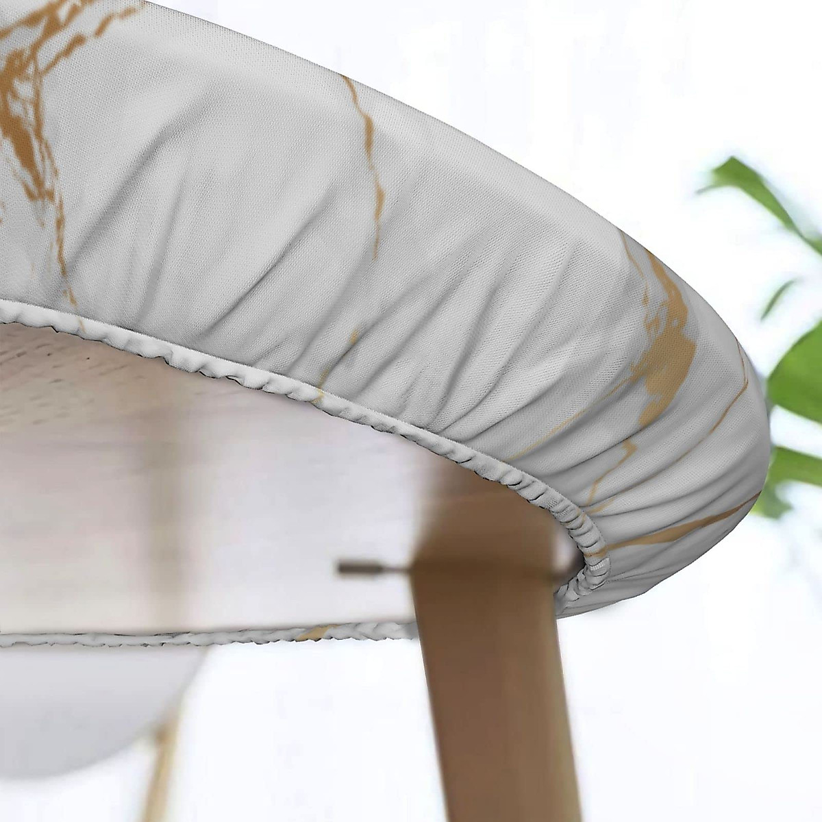 Aiojool White Marble Print Tablecloth Elastic Edged Round Fitted Table Cover Waterproof Table Cloth for Indoor Outdoor Dinning Fit 45'' - 50'' Table, Medium