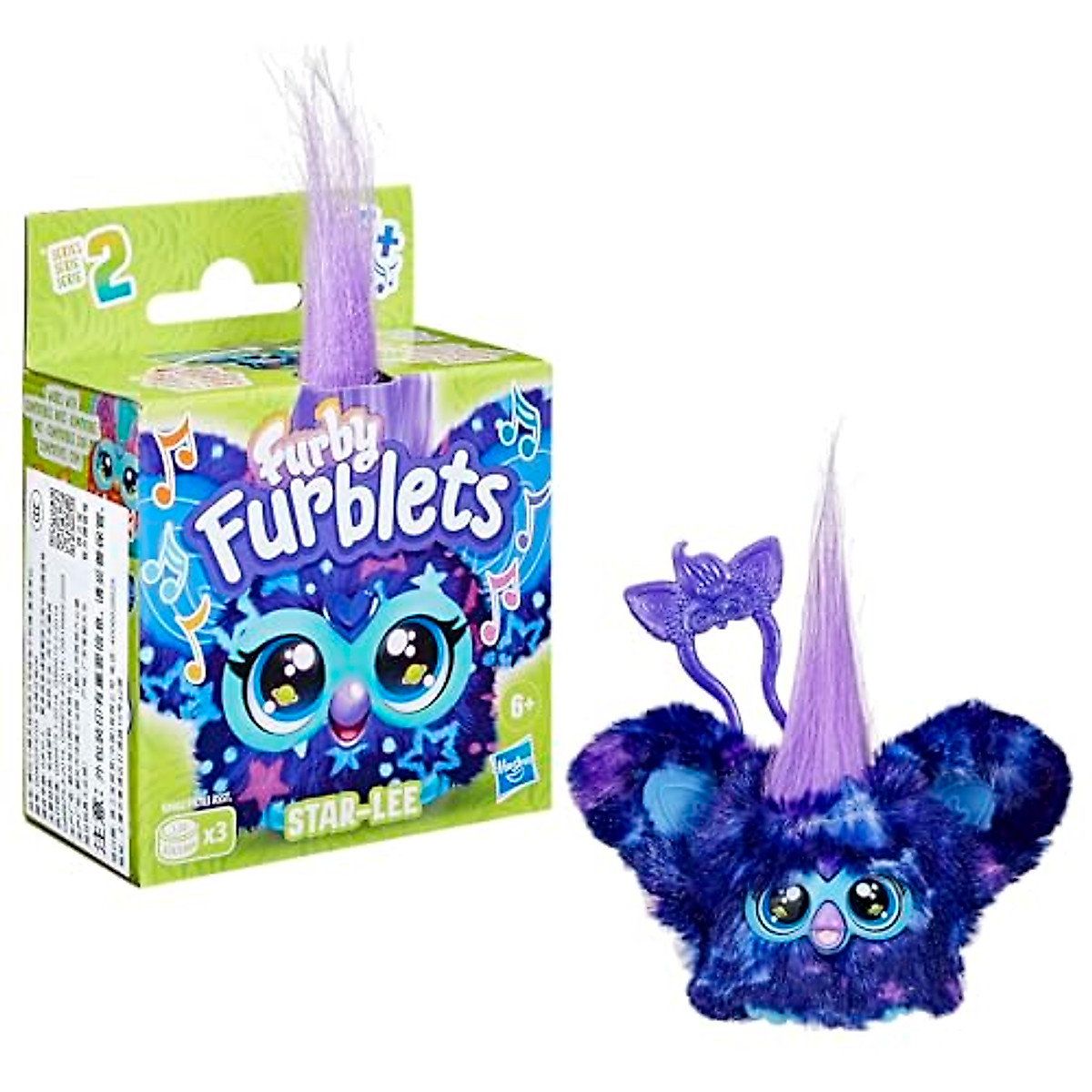 Furby Furblets Star-Lee Mini Friend, 45+ Sounds, Galaxy Music, Speaks Only Furbish, Electronic Plush Toys for Girls & Boys, Interactive Pets, Dark Blue, 6+