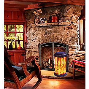 Solar Lanterns Flickering Flame Lights Metal Flame Lantern Outdoor Hanging Lighting Waterproof LED Flame Lights for Patio Garden Yard Winter Gift for Christmas