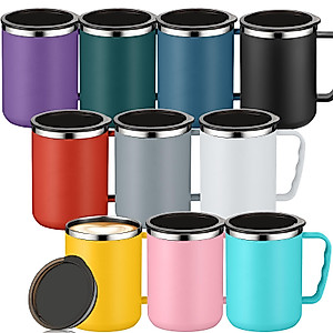 Roshtia 10 Pcs Coffee Travel Mug Vacuum Reusable Insulated Coffee Mug with Lid and Handle 17 oz Camping Insulated Cup Double Wall Stainless Steel Mug for Men Women Home Office Outdoors (Multicolor)