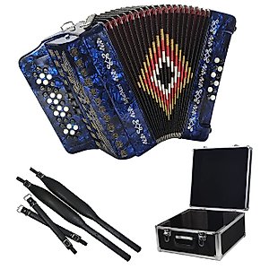 SofiaMari NSM3412 Accordion Package: 34 Button, 12 Bass, 3 Switch Accordion with Case and Straps (Sol/GCF Deep Blue Pearl) (NSM-3412-DBP-SOL)