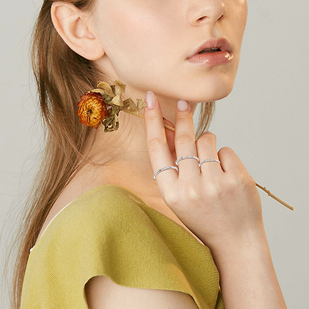 JOERICA 3PCS 1mm Stainless Steel Women Rings with Cubic Zirconia Plain Band Knuckle Stacking Midi Rings Comfort Fit