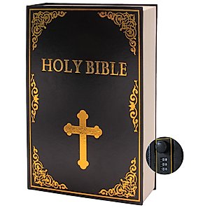 Leather Book Safe (Size 10.79"×7.72"×1.97") Real Paper Secret for Jewelry, Money and Cash, Diversion Book Safe,Hollow with Hidden, Combination Lock (L, Bible-Combination)