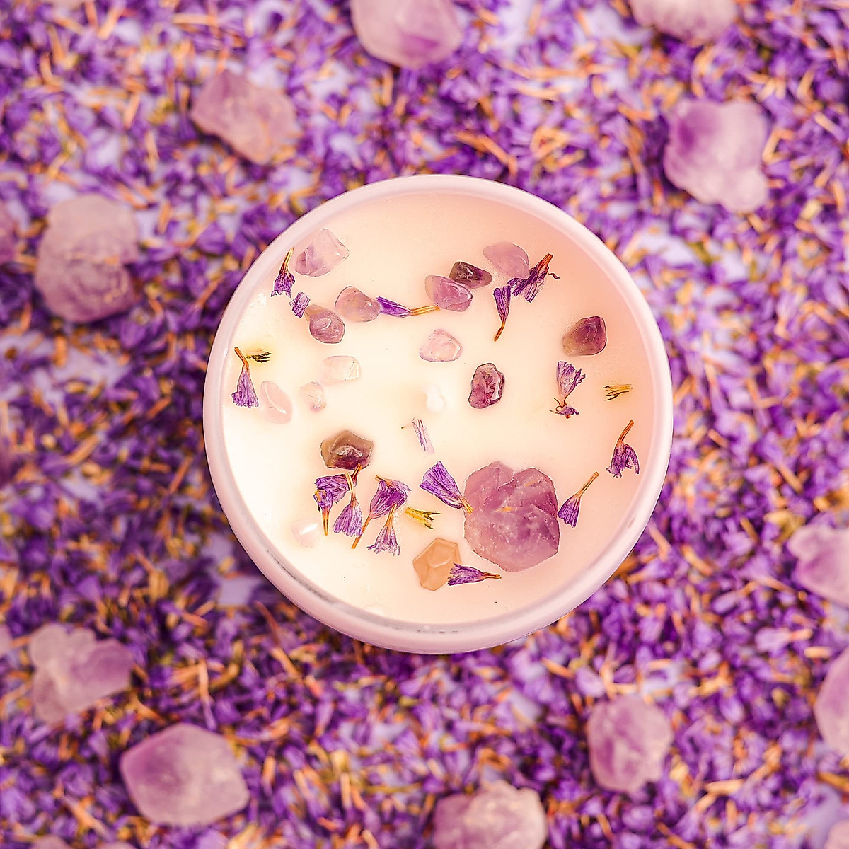 Lavender Vanilla Scented Candle with Crystal Inside,Luxury Candle Gift for Women,10oz Crystal Natural Soy Candle,Spiritual Aromatherapy Candle for Home Scented | Purify