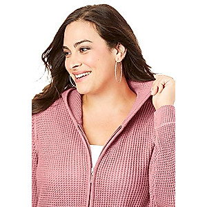 Roaman's Women's Plus Size Classic-Length Thermal Waffle Hoodie Zip Up Sweater - 3X, Medium Heather Grey Gray