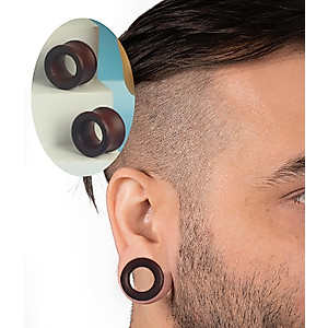 TIANCI FBYJS 3 Pairs Ear Gauges Concavity Wooden Gauges For Ear Hollow Wood Ear Tunnels Plugs for Women Men Black Earrings Stretcher Piercing 0g 2g 00g gauges (00g=10mm)