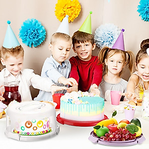 Bokon 4 Pieces Plastic Cake Carrier Large Round Cake Holder Portable Cake Container Serve as Five Section Serving Tray Large Cheesecake Stand with Lid & Handle Fits 10 Inch Cake Pies Dessert