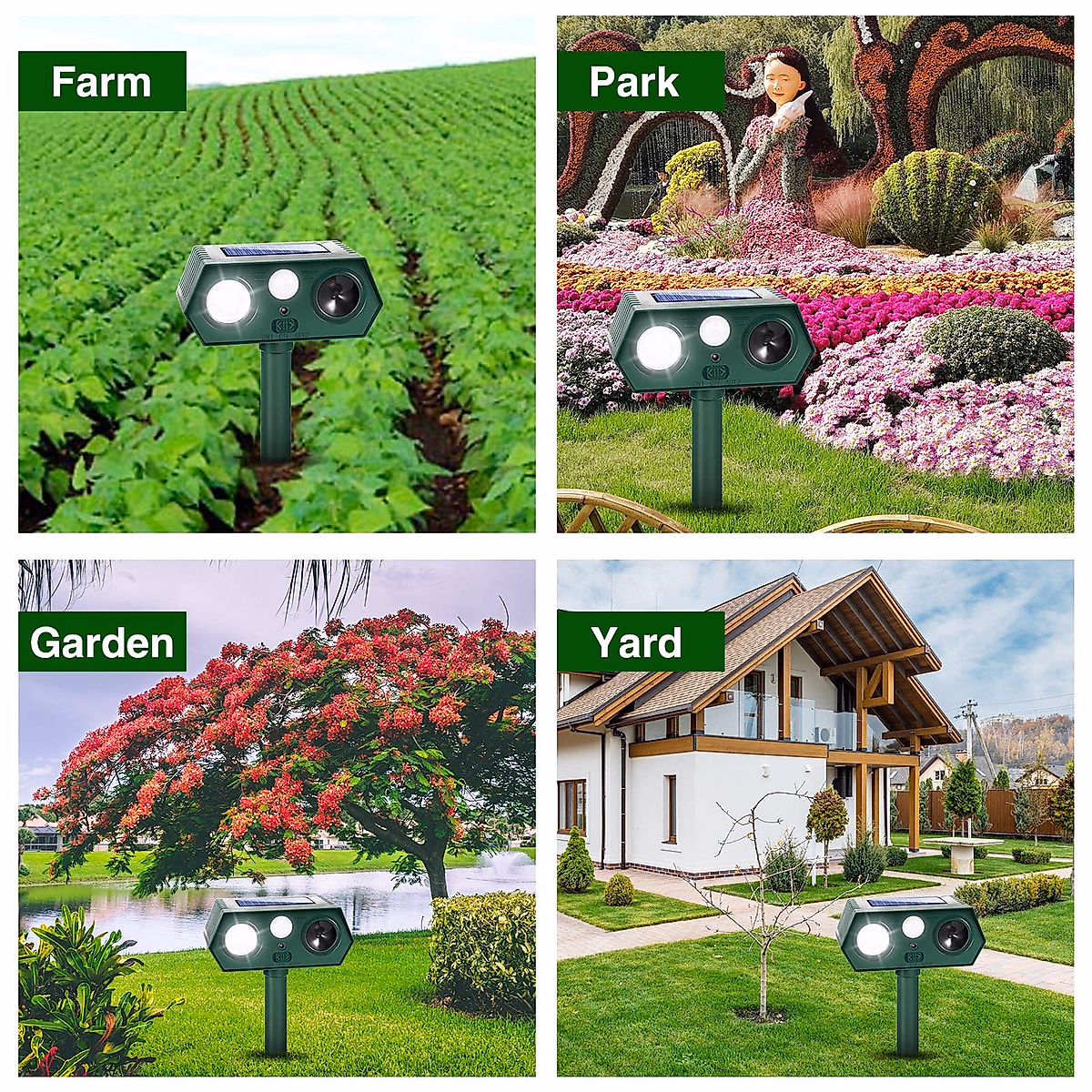 2024 Ultrasonic Animal Repellent, 4 Pack Waterproof Solar Cat Deterrent Outdoor with Motion Sensor for Deer Squirrel Cat Dog Skunk Rabbit Raccoon, Deer Repellent Devices, Skunk Repellent for Yard