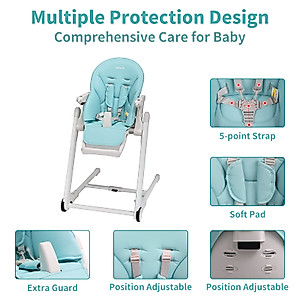 PAPAMIA Baby High Chair for Toddlers, Folding Portable Infant Feeding Dining Chair, 5-Level Height Adjust Easy-to-Clean Baby Chair with Safety Buckle (Blue)