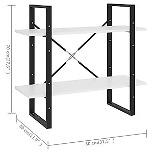 Homvdxl 2-Shelf Industrial Bookshelf, Open Storage Bookcase with Metal Frame & Support, Free Standing Display Shelves in Living Room/Home/Office - White, Wider