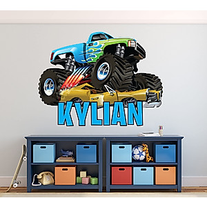 Kids Name Wall Decor - Monster Truck Decal - Custom Name Wall Decals - Boys Room Decor- Personalized Monster Truck Wall Art