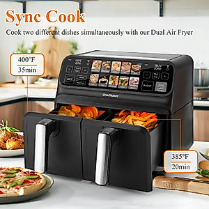 ChefRobot Air Fryer 8 Quart Dual Air Fryer TFT Screen Double Air Fryer for Family Size/Kitchen/RV